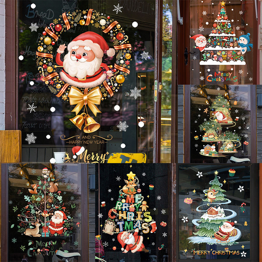 Christmas Decoration Static Sticker Santa Claus Snowflake Tree Gift ...