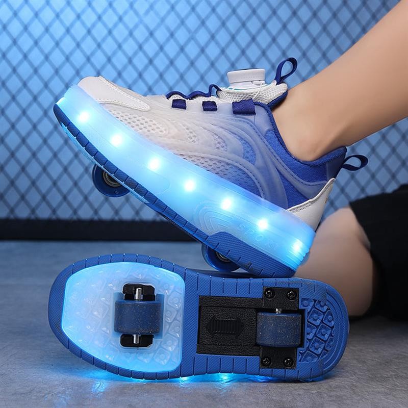 Runaway Shoes Double Wheel Boys Roller Skates Rotating Button Change ...