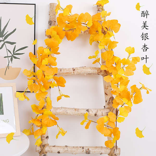office desk decoration bunga hiasan Ginkgo biloba tiruan, daun kuning ...