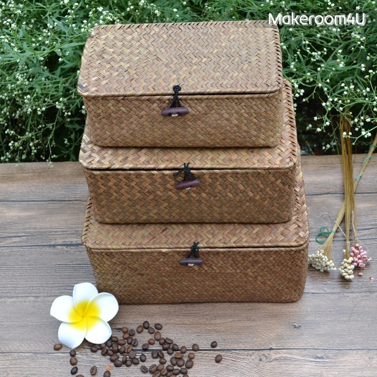 Natural style Artificial woven seaweed storage box Tool storage Garden ...