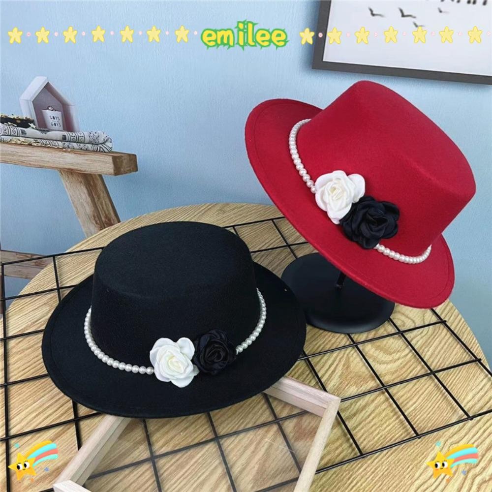 EMILEE Fedora Hat, Elegant French Hepburn Style Flat Top Felt Hat, 10CM ...