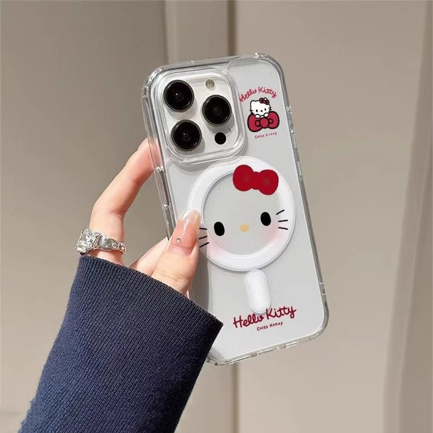 Sweet Powder Blusher Simple Cute Kitty Magnetic Casing for iPhone 14 15 ...