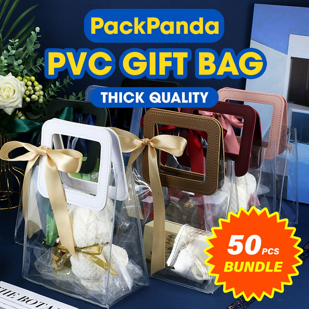 50pcs PVC Doorgift Bag Transparent Square Handle Wedding Beg Plastik ...