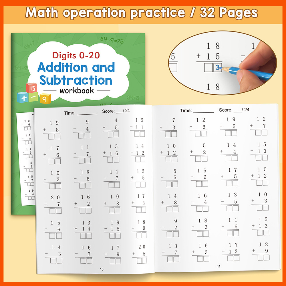 32 Pages Addition and Subtraction Workbook for Kids (0-20 Digits), Math ...