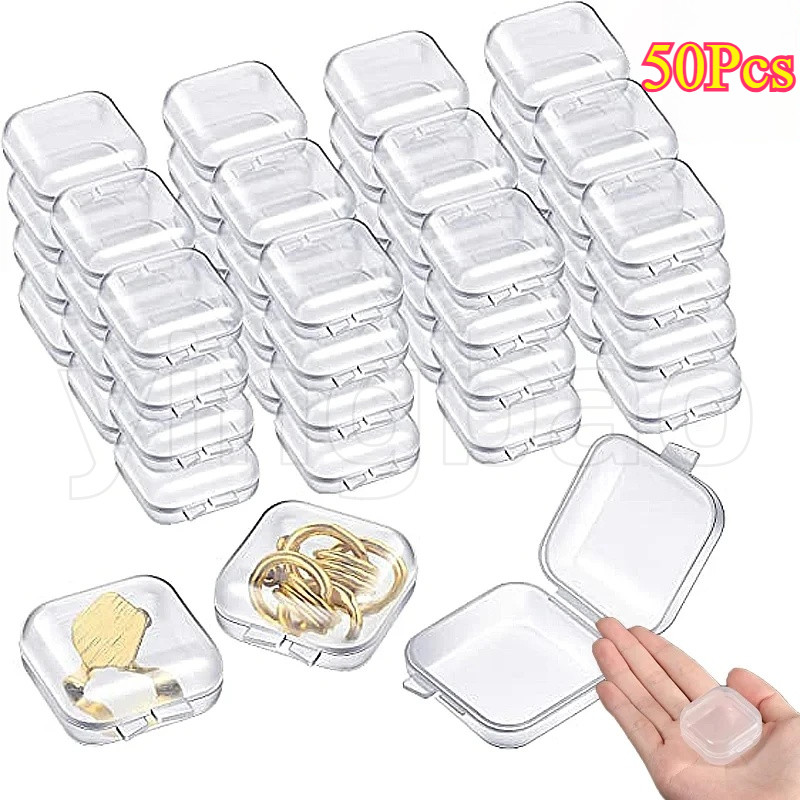 50Pcs Small Boxes Square Transparent Plastic Box Jewelry Storage Case Finishing Container ...