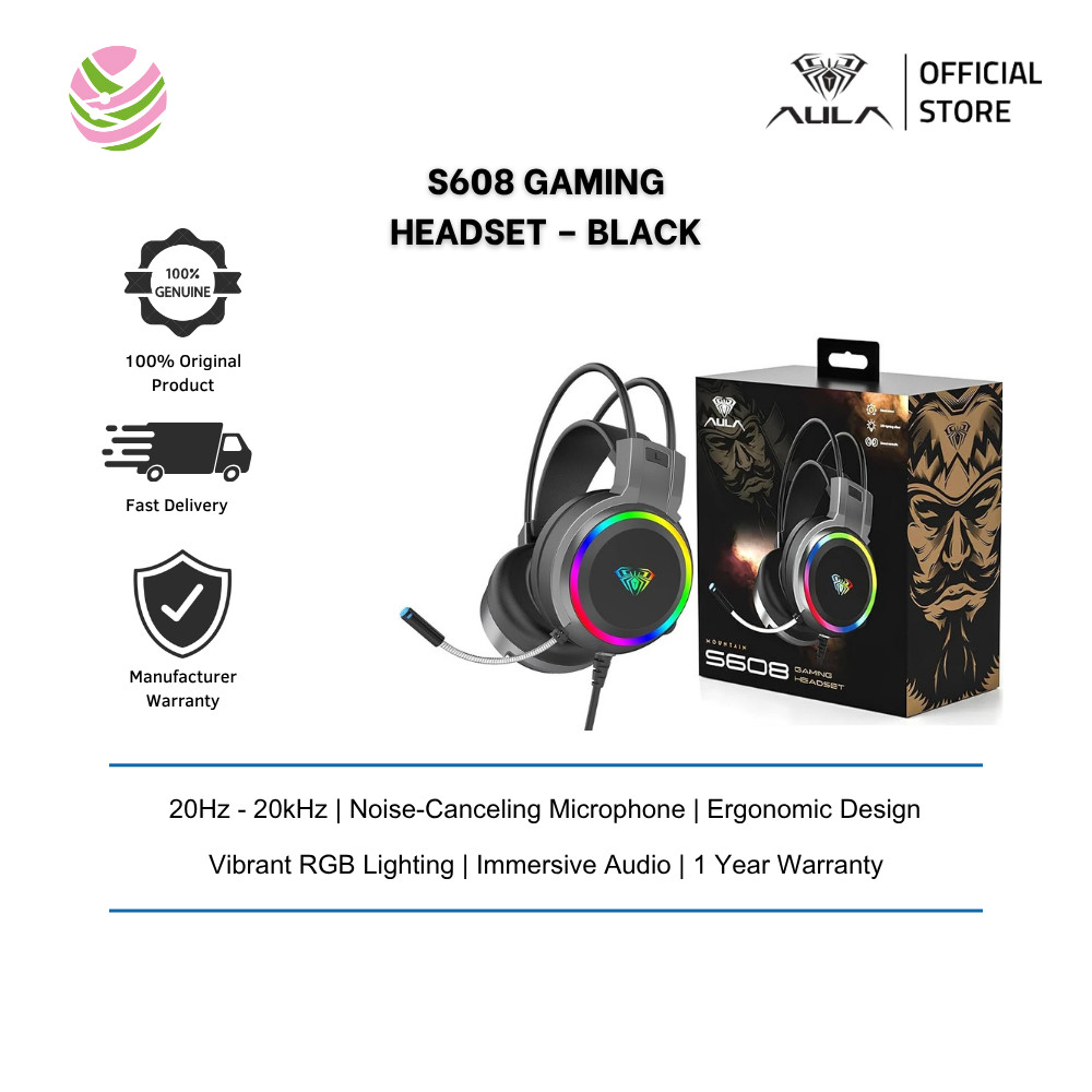 AULA S608 Gaming Headset – Black (Ergonomic Design, Noise-Canceling Microphone) | Shopee Malaysia