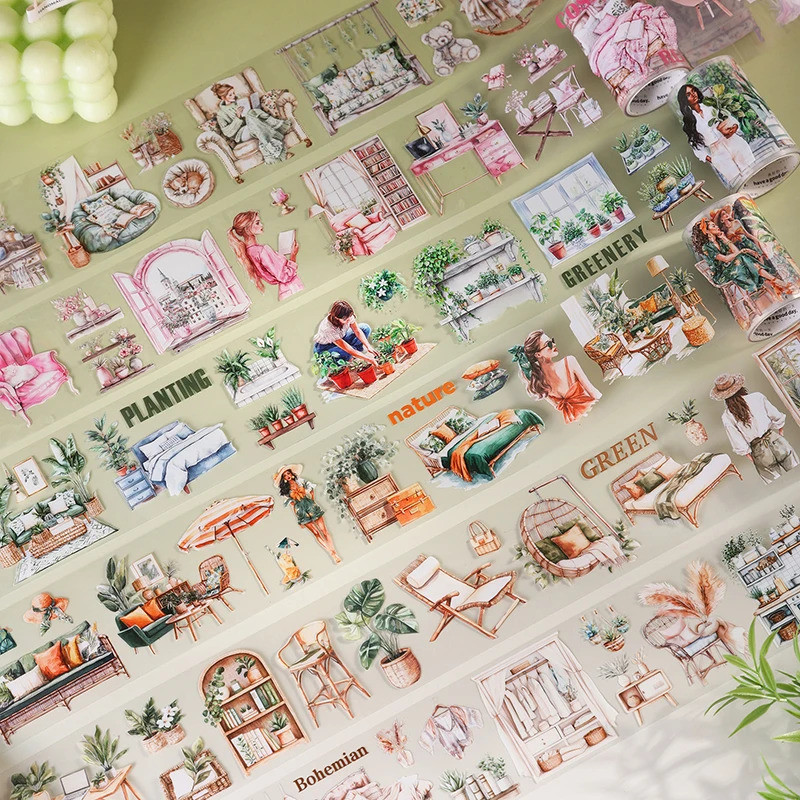 Journal GO 6x200cm Green Plants Tape Sticker for Decoration Journal ...