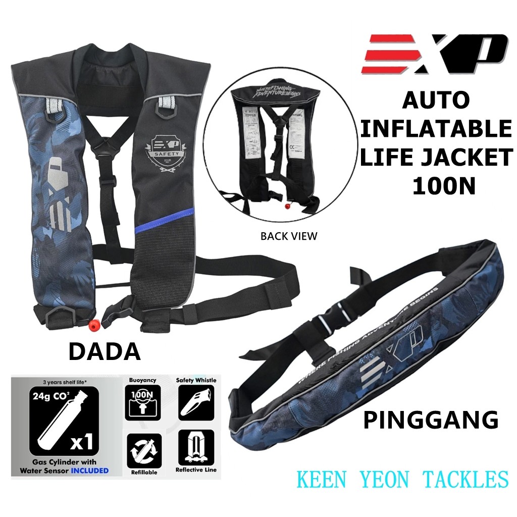 JAKET KESELAMATAN EXP AUTO INFLATABLE LIFE JACKET 100N | Shopee Malaysia