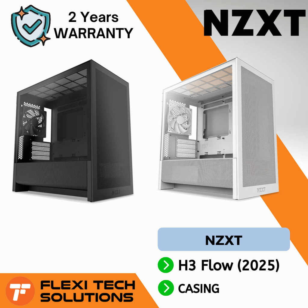 Flexi tech NZXT H3 Flow (2025) - Black/White | Shopee Malaysia
