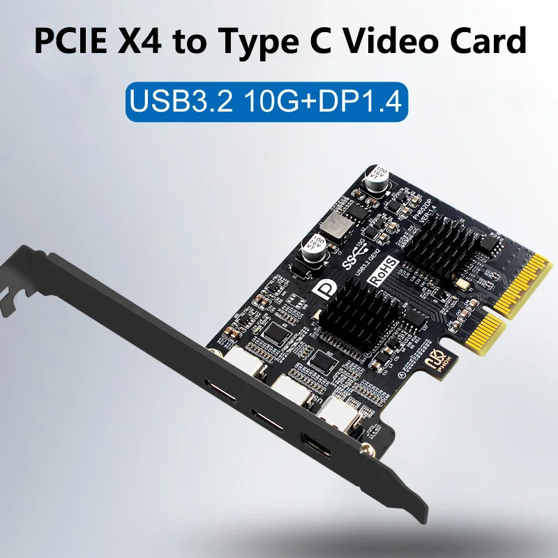 PCI Express X4 to USB 3.2 GEN2 10Gbps + DP1.4 Expansion Card Riser PCIE ...
