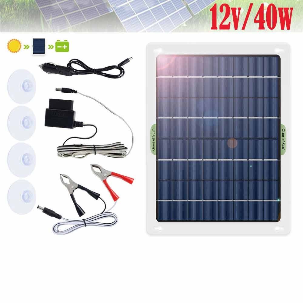 12V 40W Solar Panel Trickle Car Battery Charger Power Portable ...