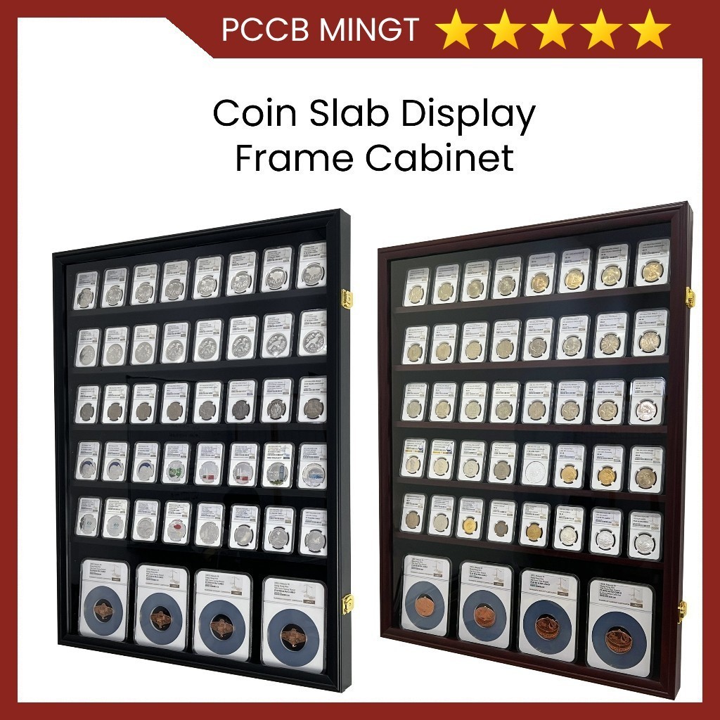 PCCB MINGT Wall-Mounted Wooden Coin Slab Display Frame Cabinet for Coin ...