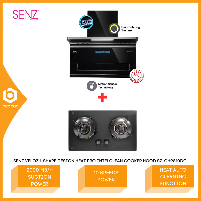 Senz VELOZ L Shape Design Heat Pro intelClean Cooker Hood 2000 M3/H 10 ...