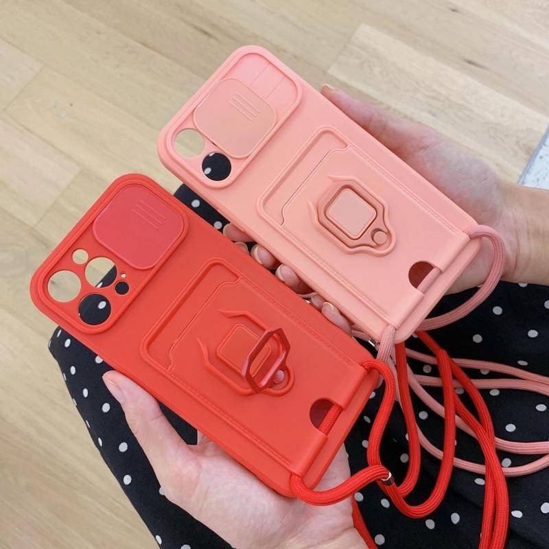 Luxury Card Slot Slide Camera Lens Cover Lanyard Rope Magnetic Ring ...