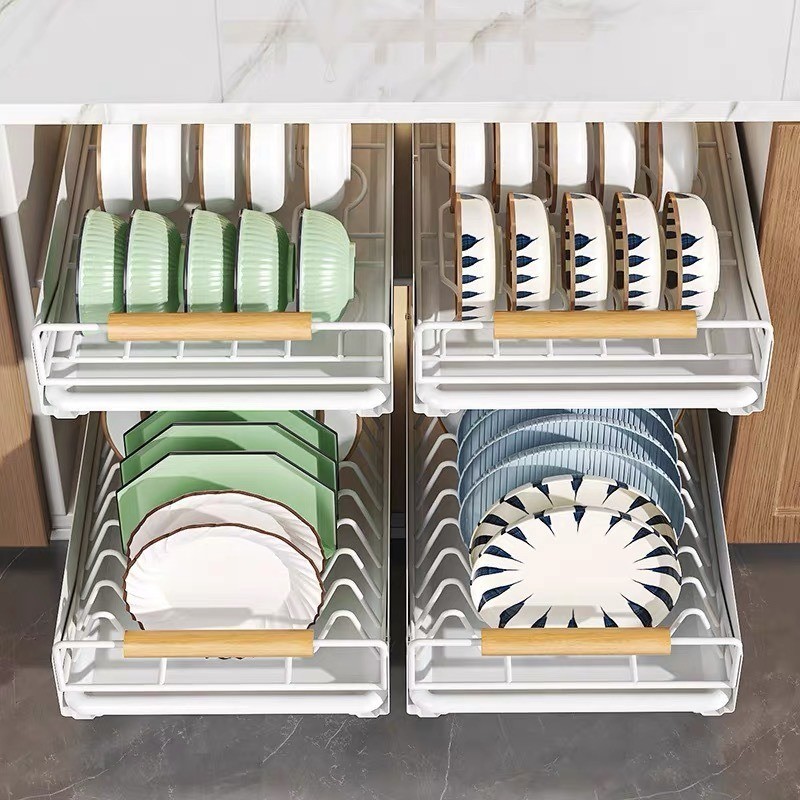 Pull-out dish rack dish drying rack with drain board kit for kitchen ...