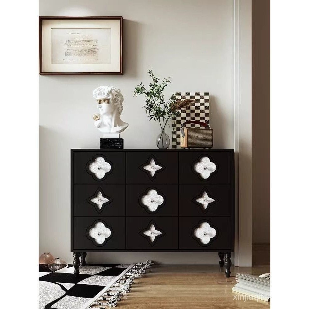 （In stock）French Retro Clover Solid Wood Nine-Drawer Cabinet Bedroom ...
