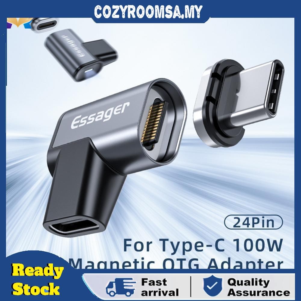 Essager Magnetic USB C Adapter Right Angled 24-Pin USB C PD 100W 10Gbps ...