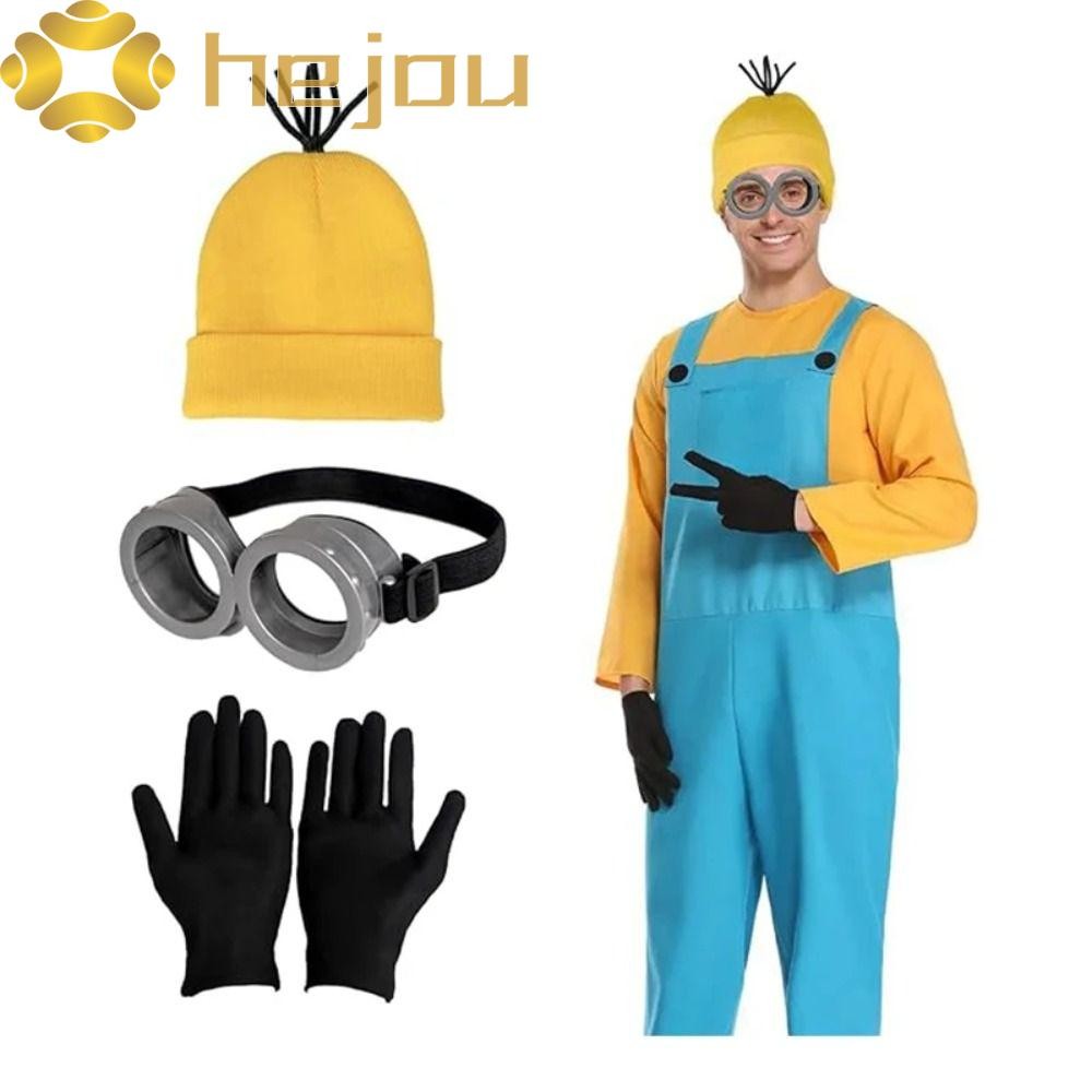 HEJOU Despicable Me Cosplay Glasses, Yellow Stretchy Gloves Steampunk ...
