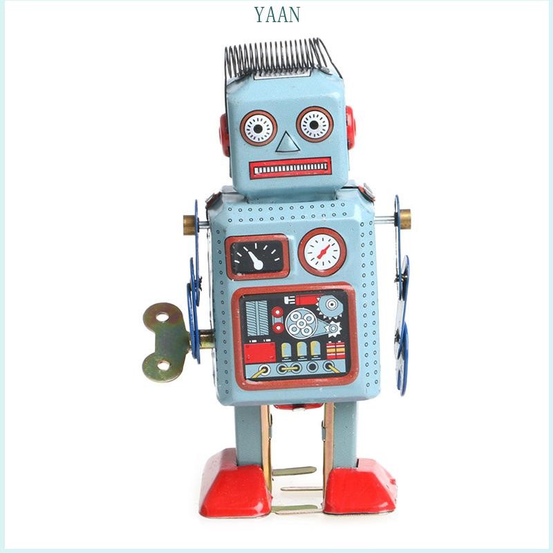YAAN Vintage Mechanical Clockwork Wind Up Walking Robot Tin Toy Kids ...