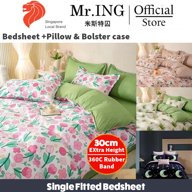 Single size Mr.Ing Fitted Bedsheet set 800TC with Bolster & Pillow case ...