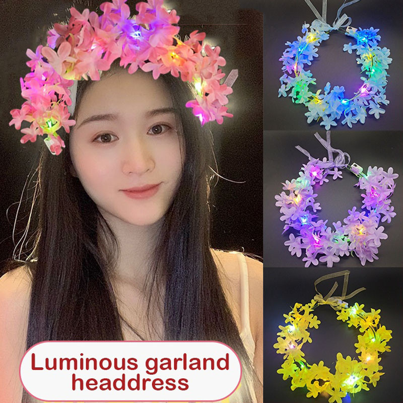 Flower Crown with LED Luminous Headdress for Girls Wedding Christmas ...