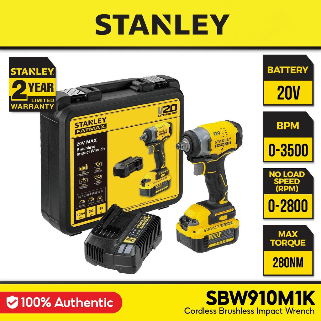Stanley FATMAX 20V 1/2" Cordless Brushless Impact Wrench SBW910M1K-B1 ...