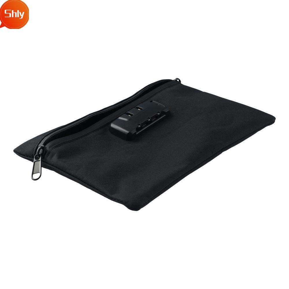 SHLY Money Bag With Lock, Combination Lock Black Security Bag for Cash ...