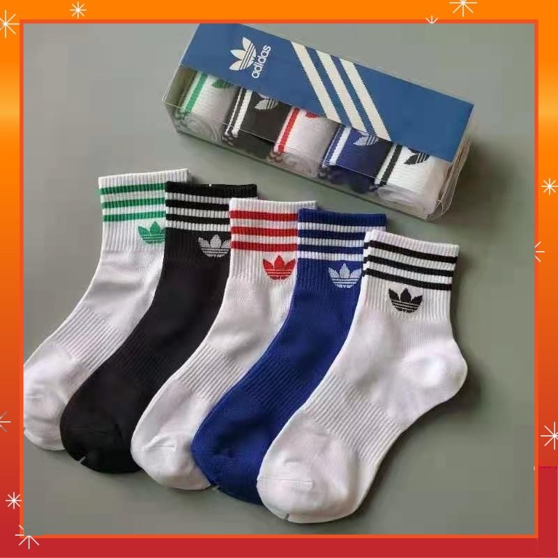 [5 Pasang] Stokin Bunga Running Sport Socks Panjang Crew Men Women ...