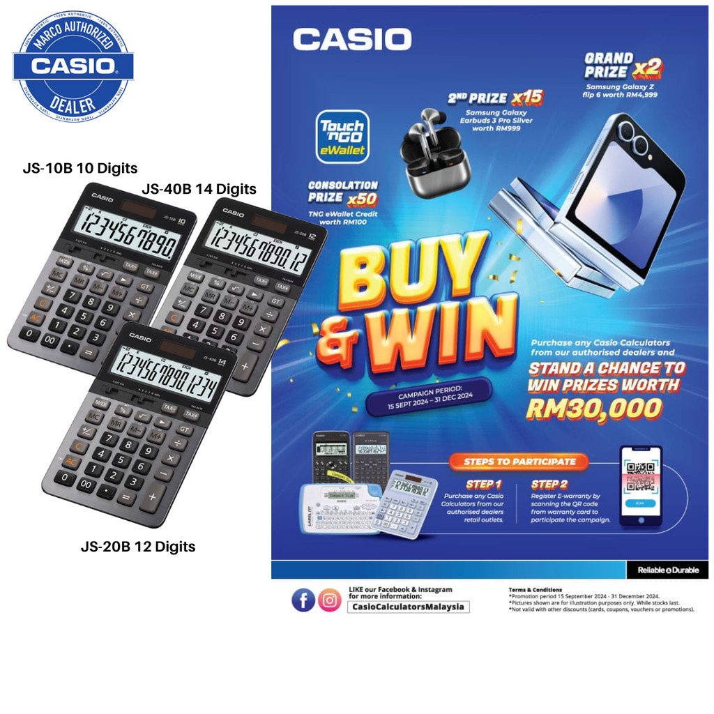 CASIO JS-10B 10 Digits / JS-20B 12 Digits / JS-40B 14 Digits Compact Desk Type Heavy Duty ...