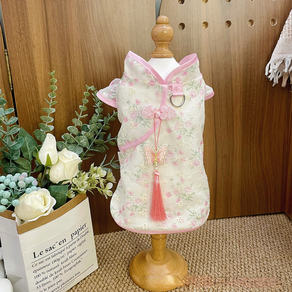 Cheongsam Dress for Dog Shih Tzu Female Pink Flower Cat Chinese Dress ...