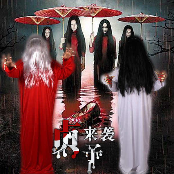 cosplay costume halloween dress Pakaian Sadako, kostum Halloween, skrip ...