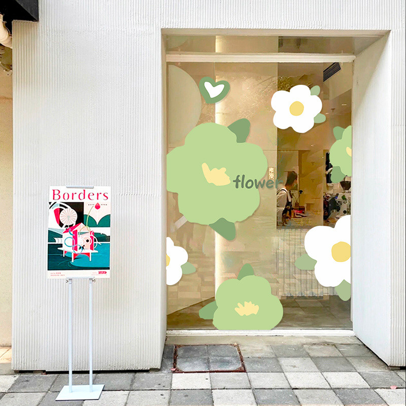 Floral Window Clings for Storefront Glass Pastel Green and White Flower ...