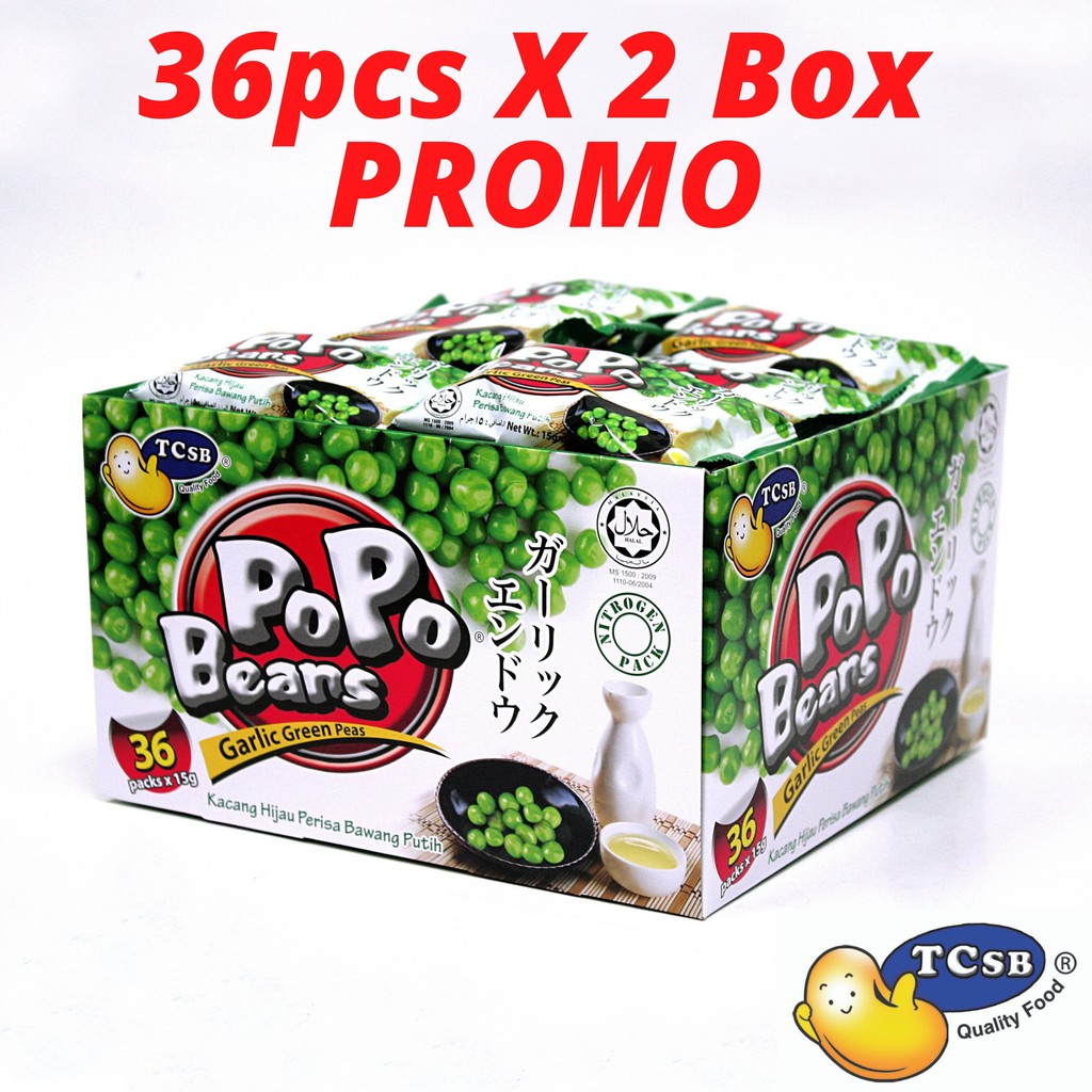 2 BOX x 36 packs TCSB POPO BEANS Garlic Green Peas/ Kacang Hijau Bawang ...