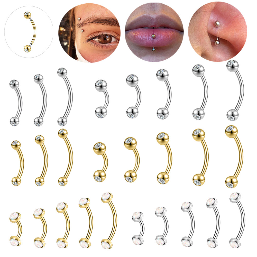 1 PC Double Crystal Eyebrow Ring Piercings 14G Stainless Steel Lip ...