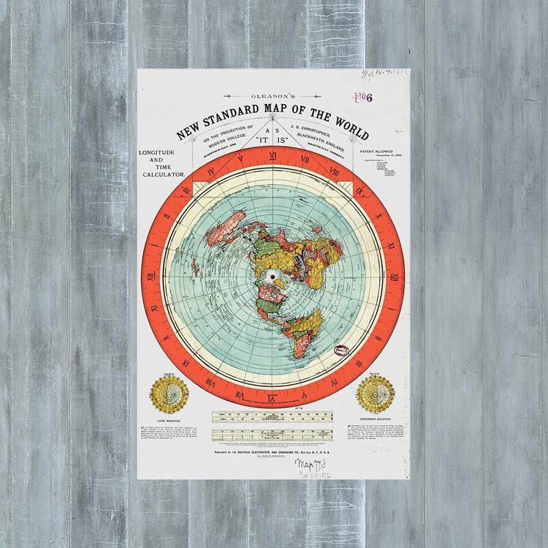 New Standard Map The World Alexander Gleason 1892 Flat Earth Map Globe ...