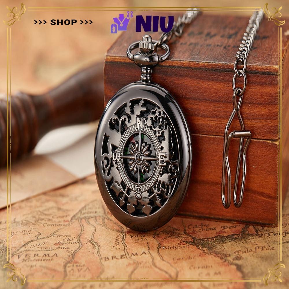 NIU Compass Pocket Watch, Clamshell Glass Numerals Quartz Pocket Watch, Practical Alloy Punk ...