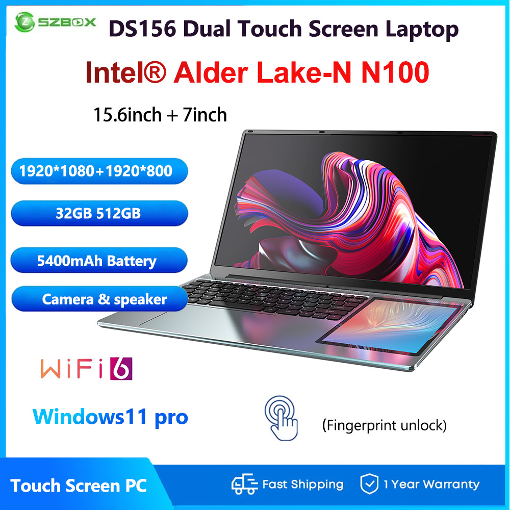 15.6inch +7inch IPS Dual Touch Screen Laptop Intel N100 32GB 1TB ...