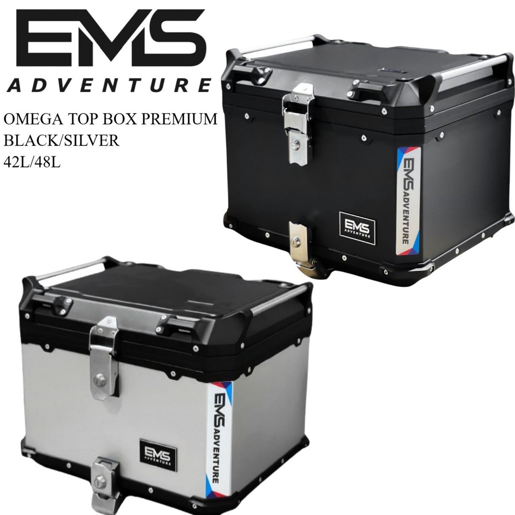 EMS ADVENTURE TOP BOX ALUMINIUM OMEGA MOTORCYCLE 42L 48L REAR BOX ...