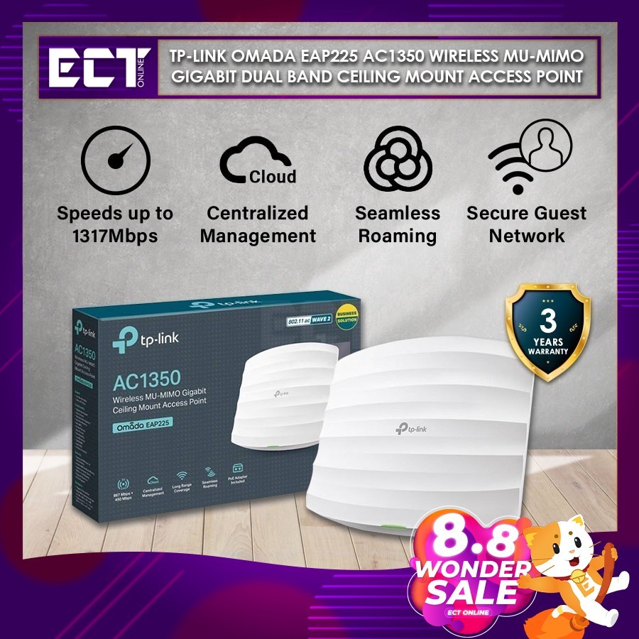 TP-Link Omada EAP225 AC1350 Wireless MU-MIMO Gigabit Dual Band Ceiling ...