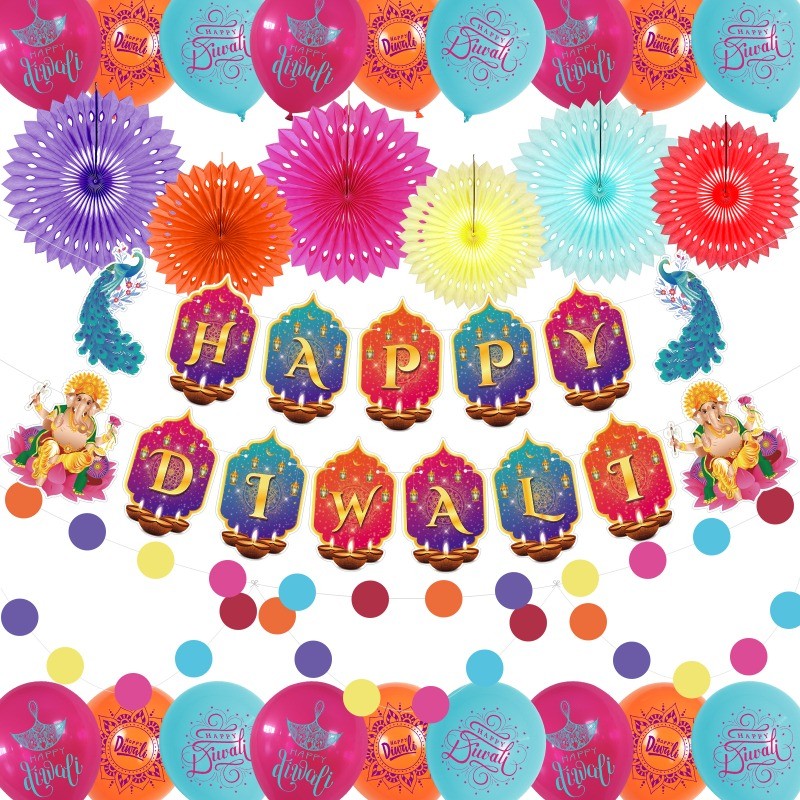Diwali Banners Paper Fans Paper Spirals Tassels Balloons New Deepavali ...