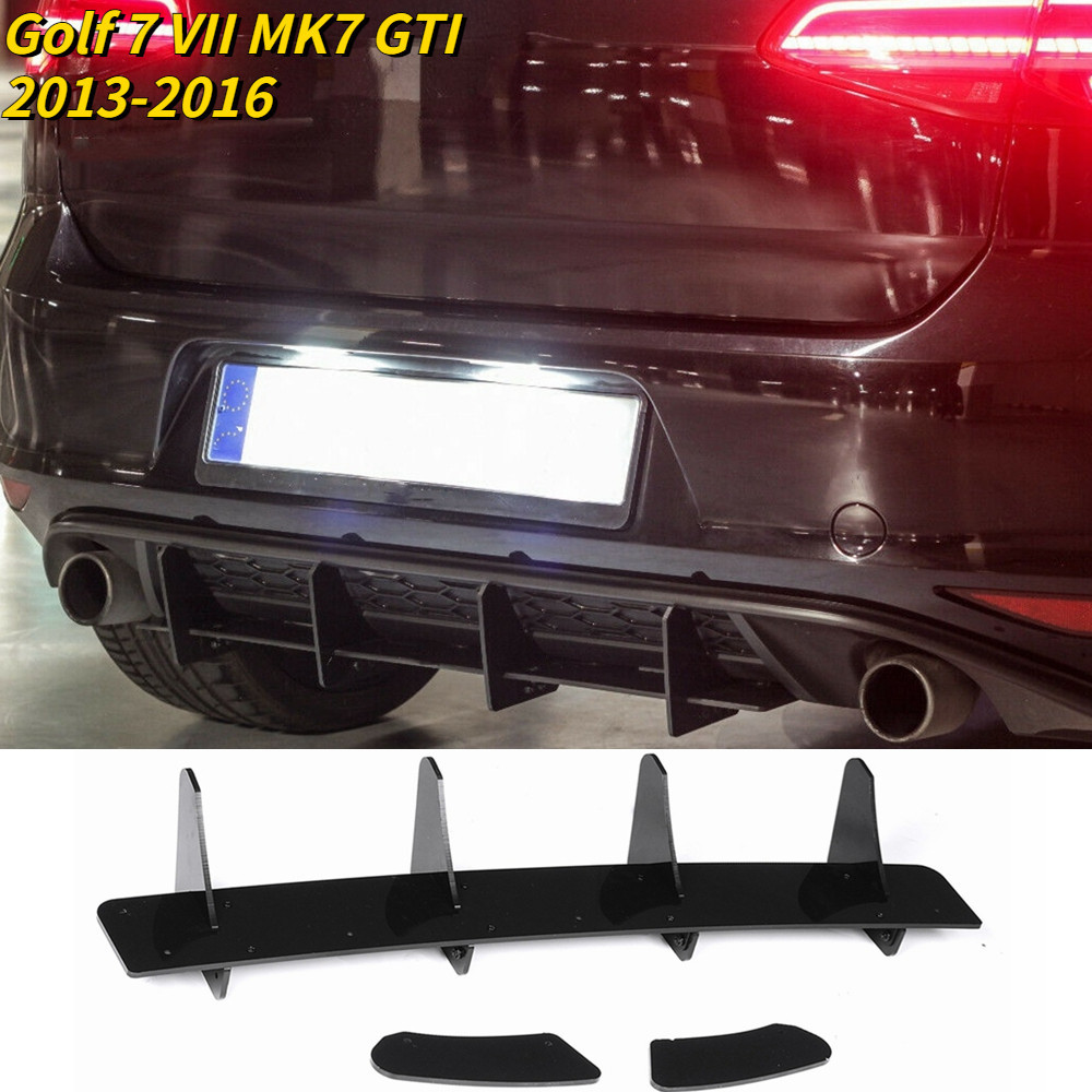 Glossy Black Car Rear Bumper 4 Fins Diffuser Rear Side Splitters ...