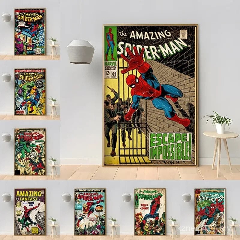 MINISO Marvel Superhero Spider-Man poster seni vintaj rumah ruang tamu ...