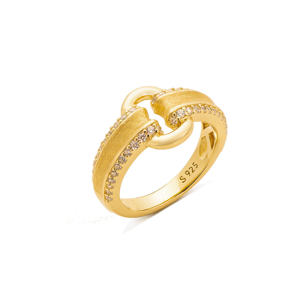 Italian Brushed Craft Ingot Ring Plated 18K Gold s925 Inlaid Zirconium ...