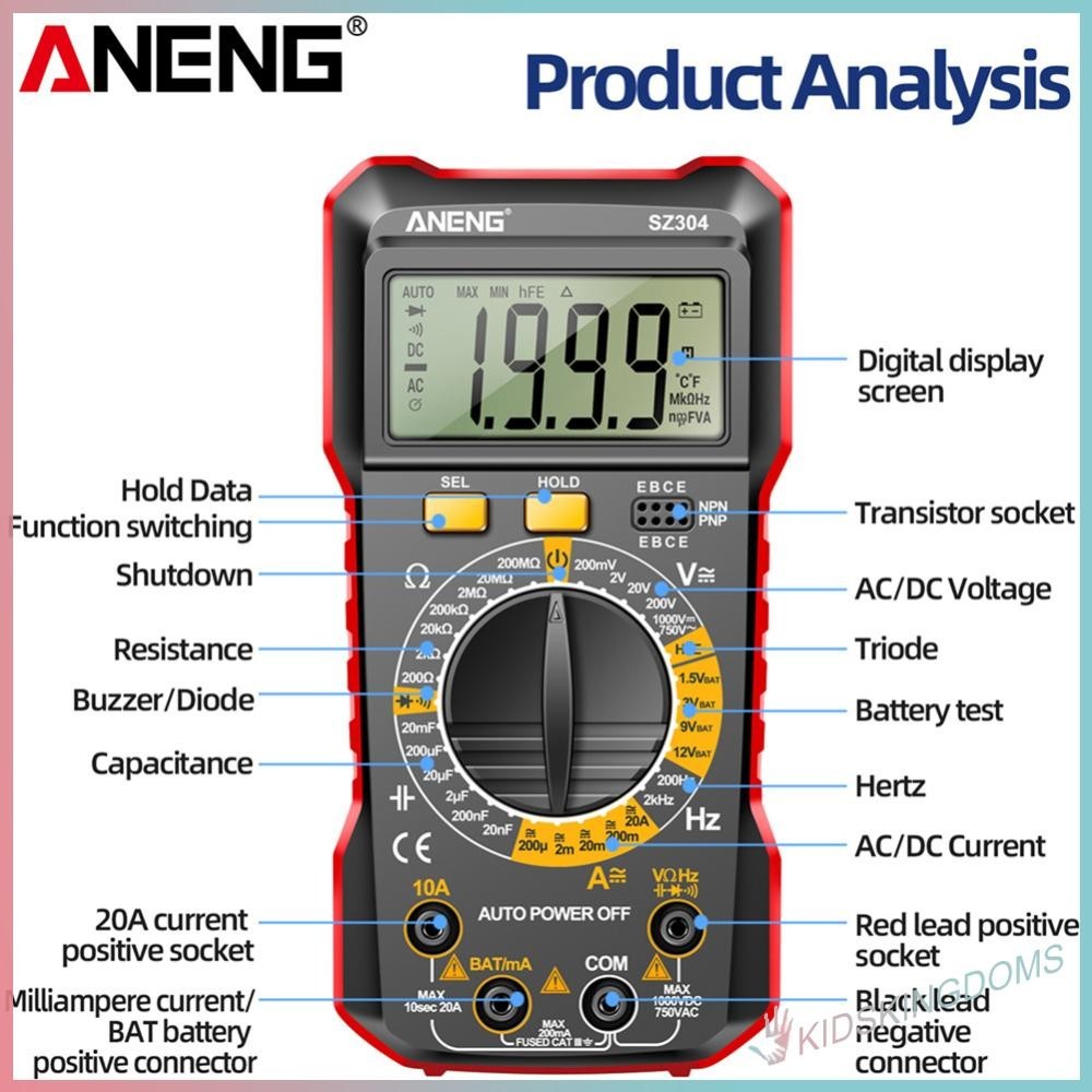 KKD Digital Multimeter Auto-Ranging Voltage Resistance Meter ...