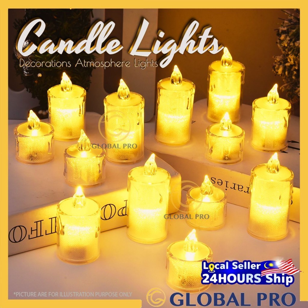 LED Candle Flameless Lamp Glitter Plastic Pillar Flickering Candle ...