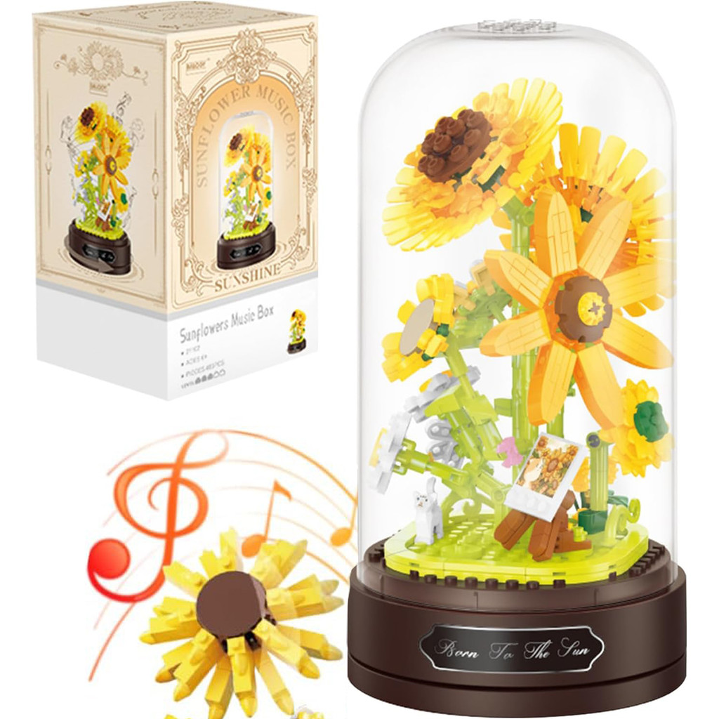 Rotating Music Box Building Blocks Mini Bricks Flower Building Blocks ...