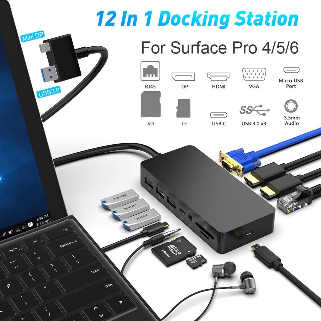 Surface Pro Dock for Surface Pro 4/Pro 5/Pro 6 USB Hub Docking Station ...