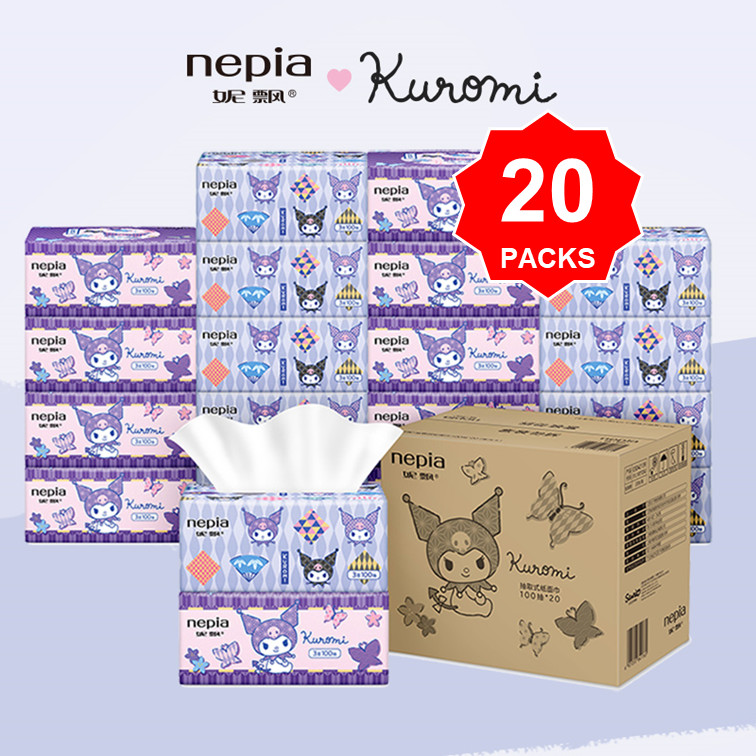 【20 Packs/Box】Nepia Kuromi Tissue Paper 300 Sheets【100 Pulls x 3-Ply ...