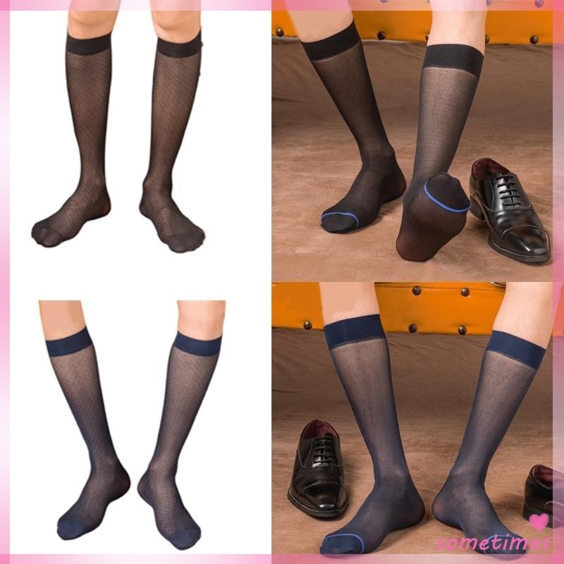 Time Mens Formal Dress Socks Blue Striped Sheer Silk Business Suit ...