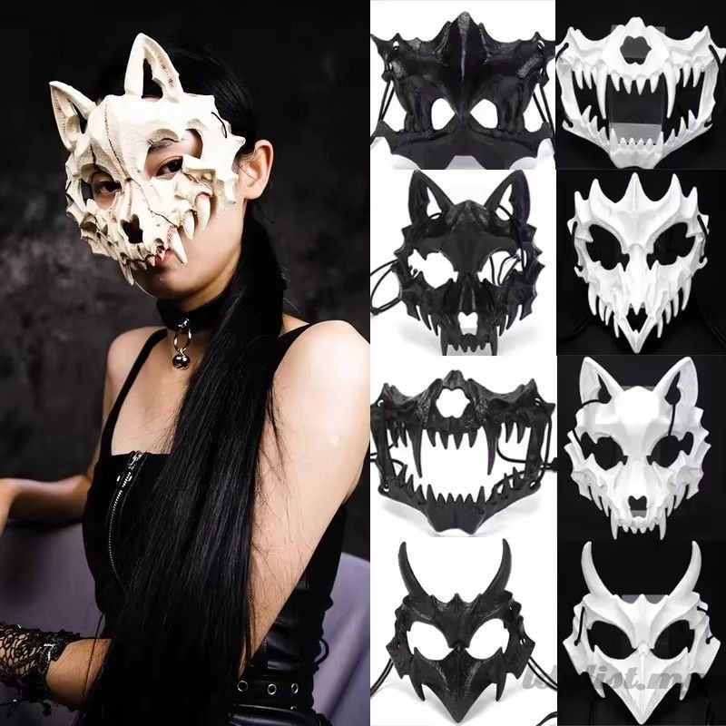 ღ Halloween Skull Party Mask Anime Dragon God Skeleton Half Face Masks ...